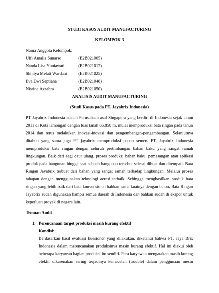 Kel 3 - Studi Kasus Audit Manfacturing | PDF