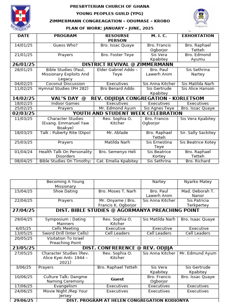 YPG Program Outline for 2025 | PDF | Christian Denominational Families ...