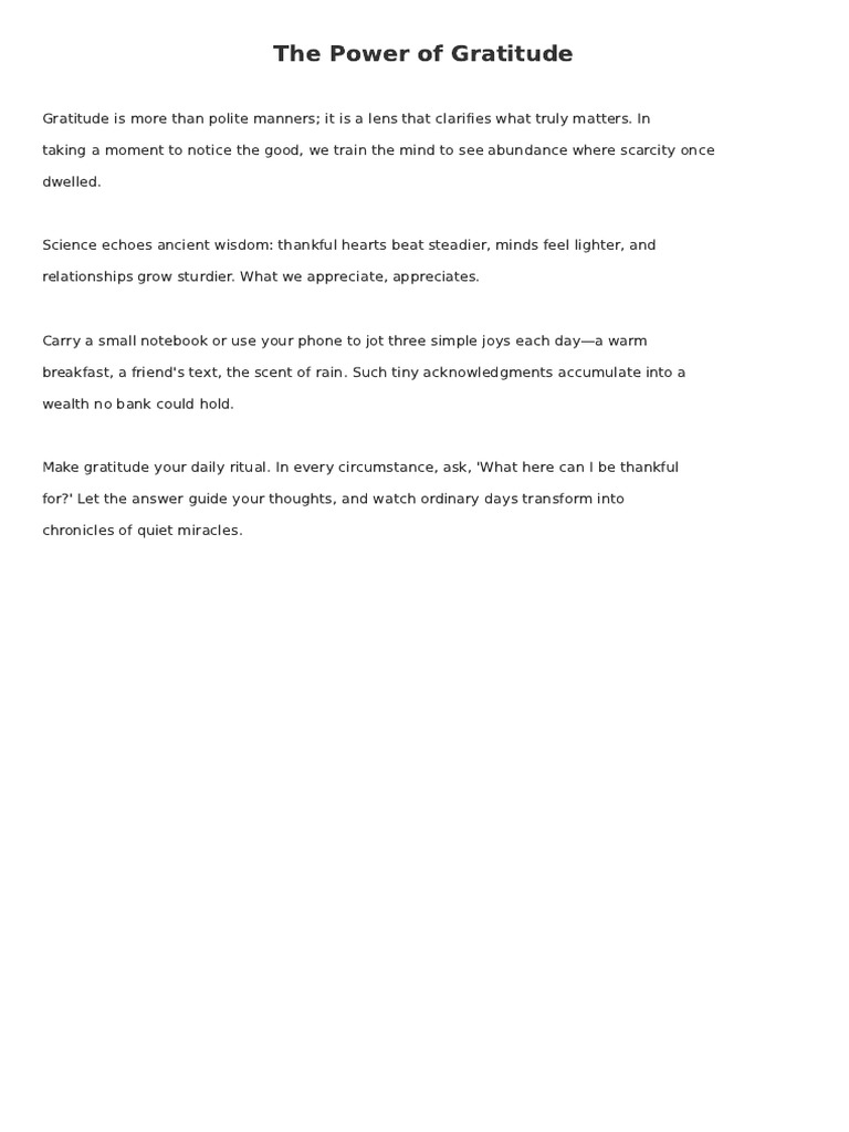 Inspirational Essay 2 Power of Gratitude | PDF