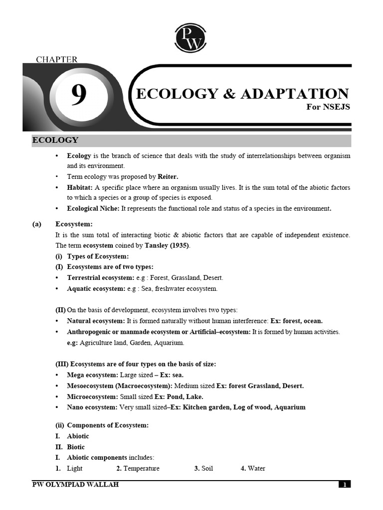 Ecology & Adaptation 09 - Theory Notes - PDF Only - NSEJS 2023 | PDF ...