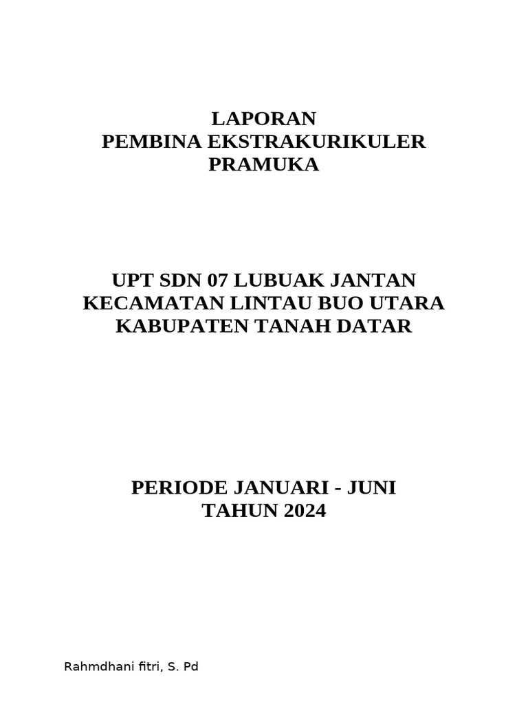 Laporan Pembina Ekstrakurikuler Pramuka Rahma | PDF