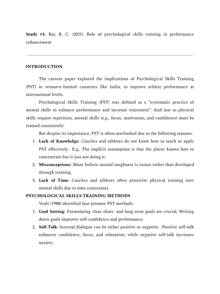 Role of Psychological Skills Training in Performance Enhancement | PDF ...