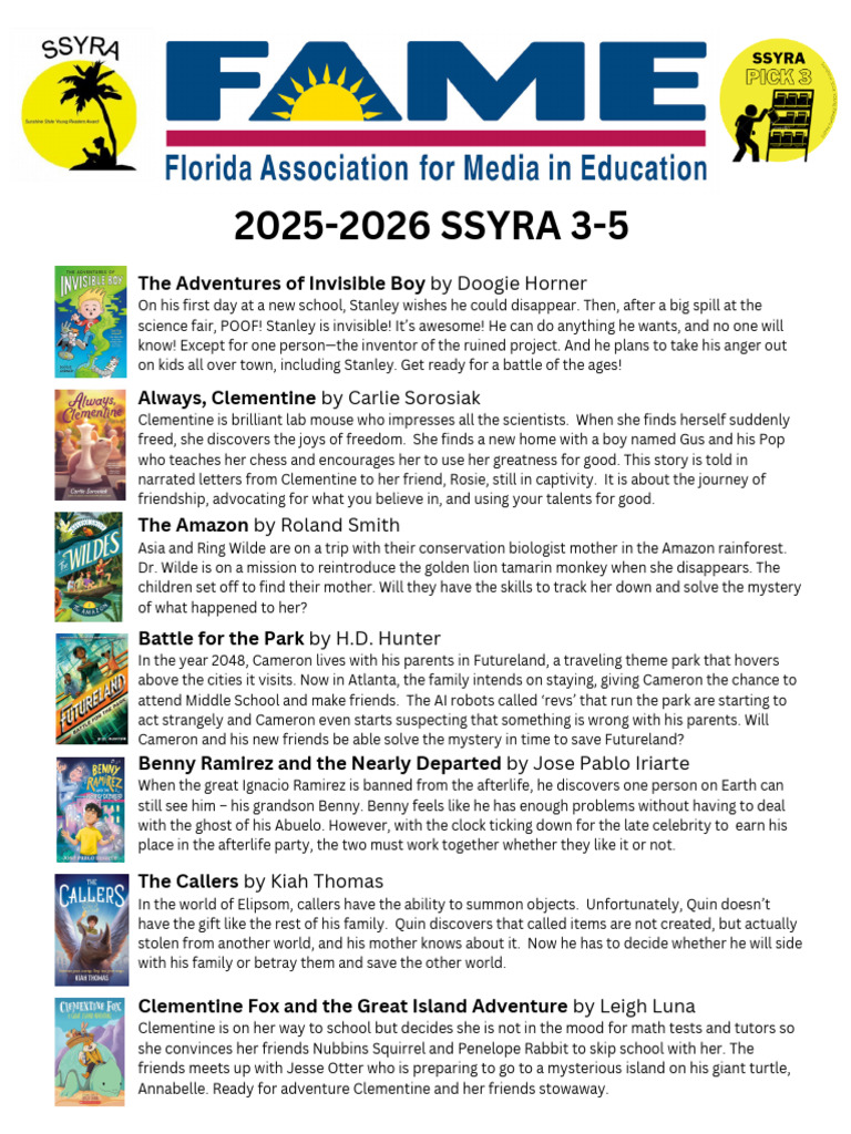 SSYRA 2025-2026 Book List | PDF