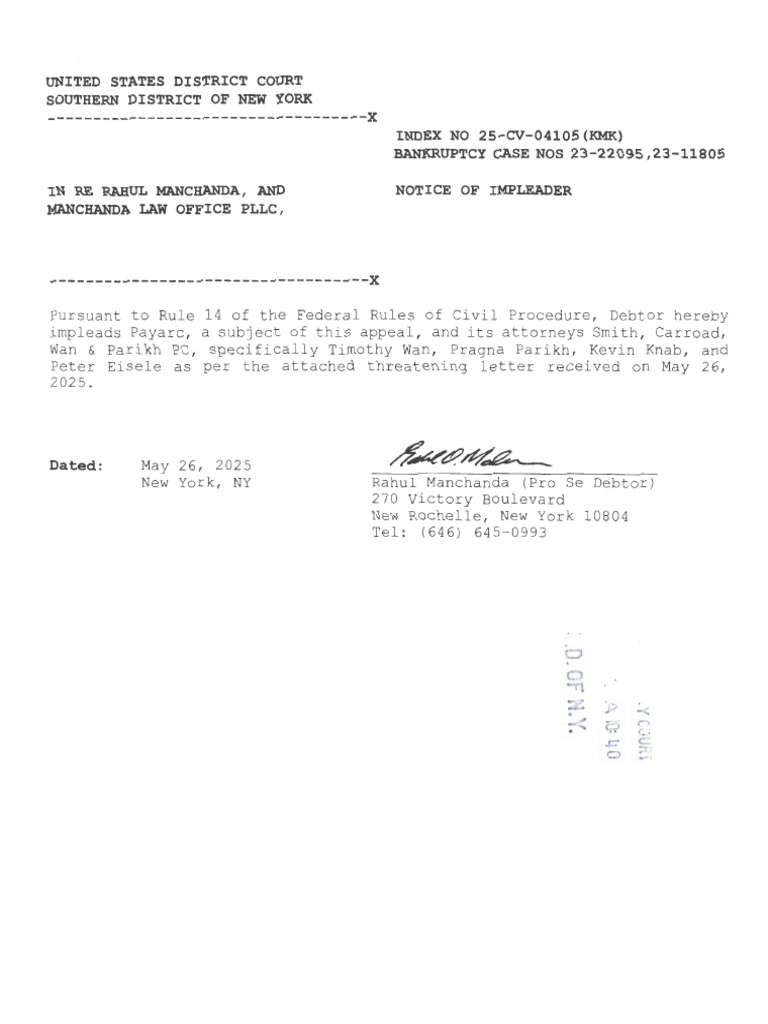 Notice of Stay, Notice of Impleader, Notice of Designation of the ...