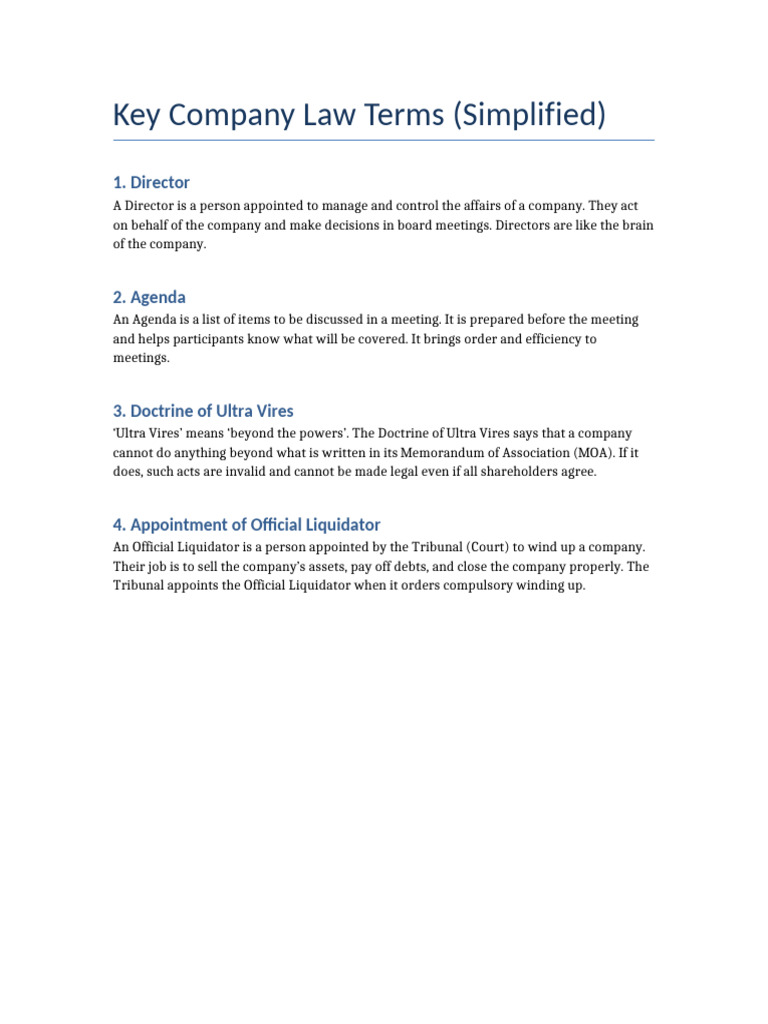 Key Company Law Terms | PDF