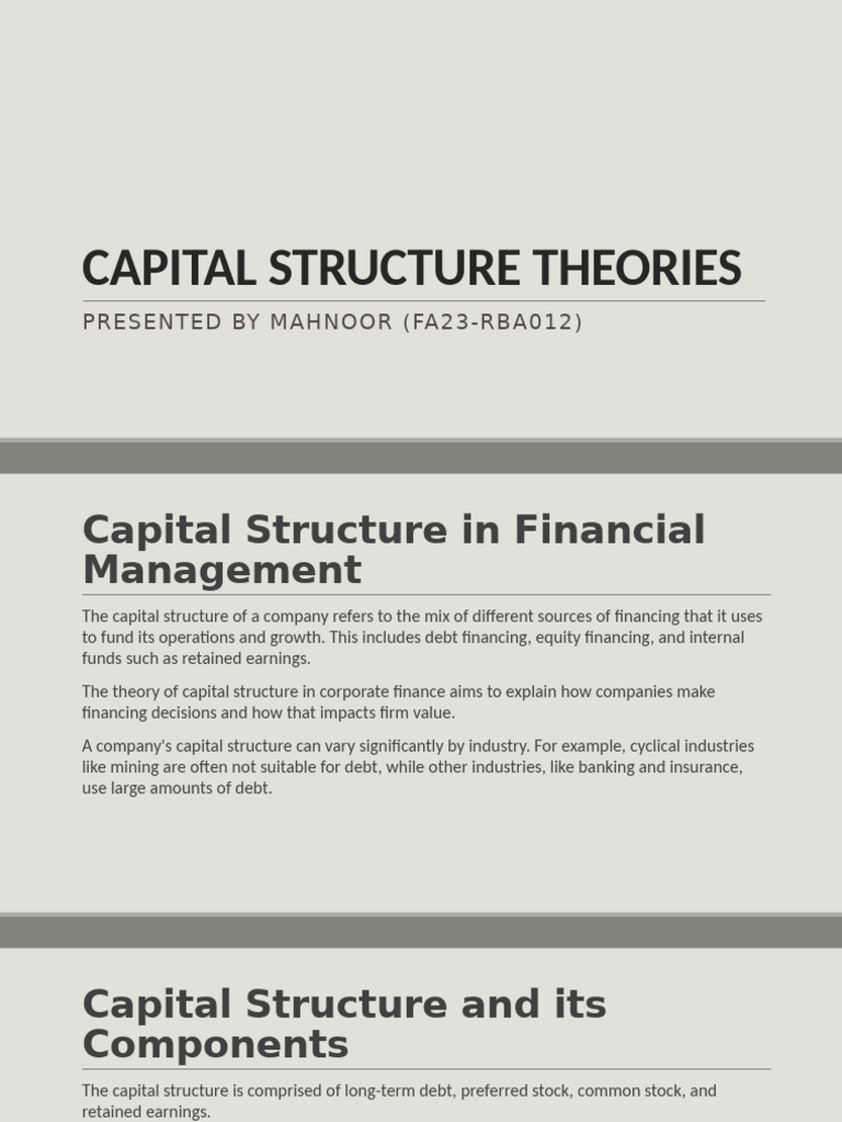 Capital Structure Theories | PDF | Capital Structure | Financial Capital