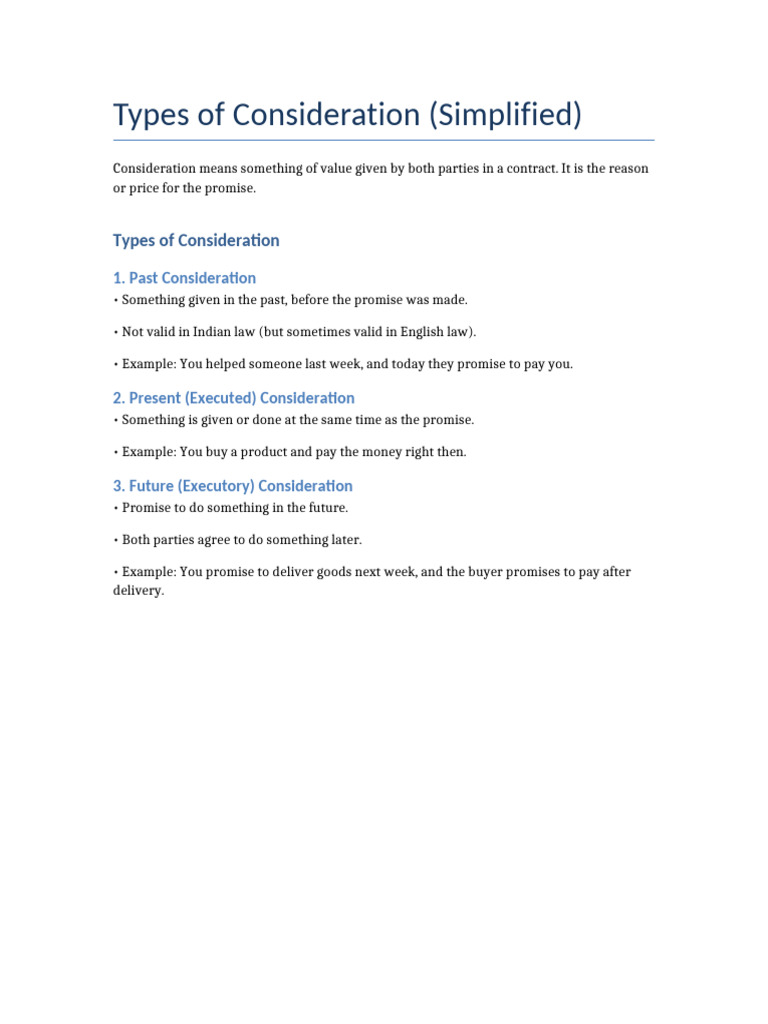 Types of Consideration Simplified | PDF