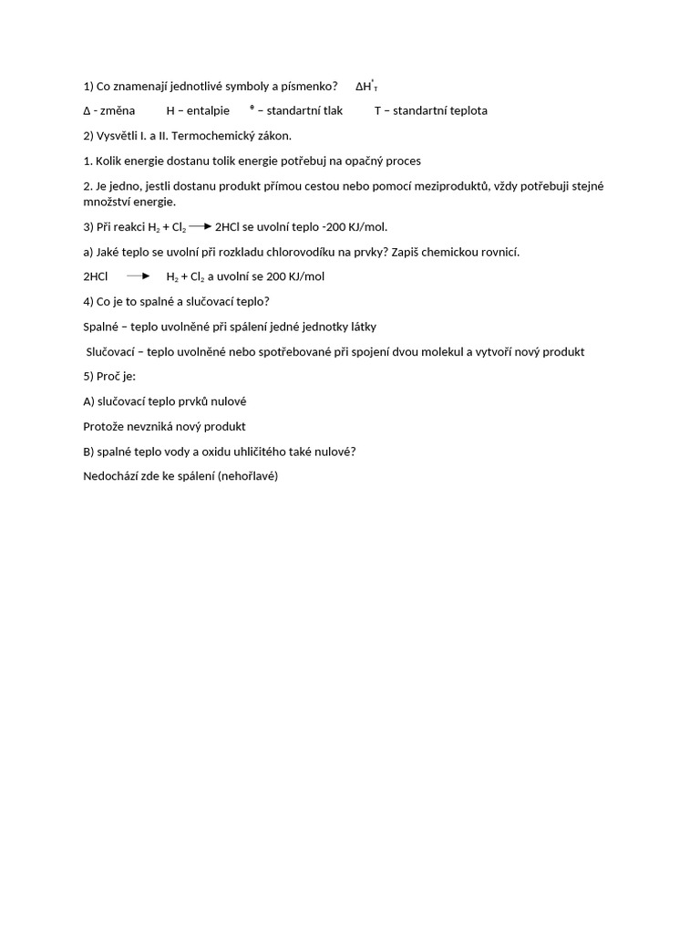 Termochemie Úkol | PDF