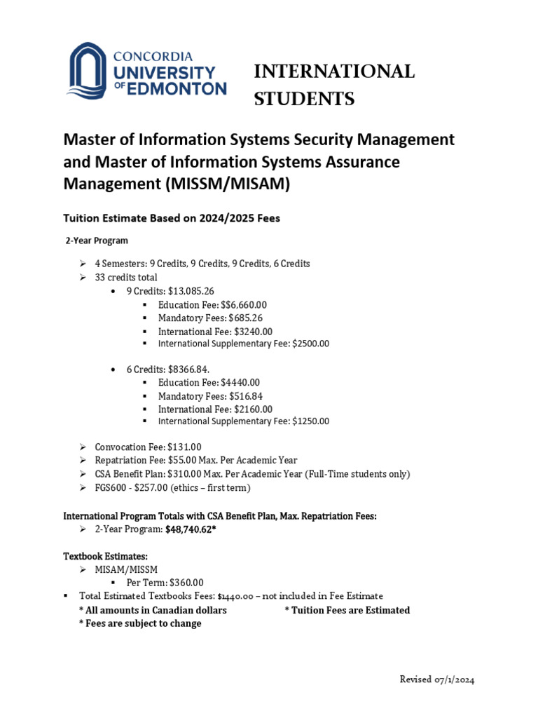 MISSM MISAM 2024 25 International | PDF