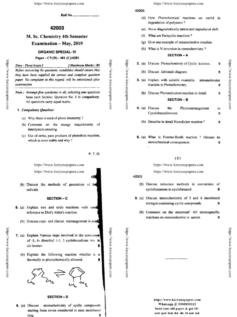 MSC 4 Sem Chemistry Organic Special 6 42003 May 2019 | PDF