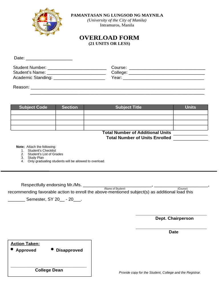 Overload Form 21 Units | PDF