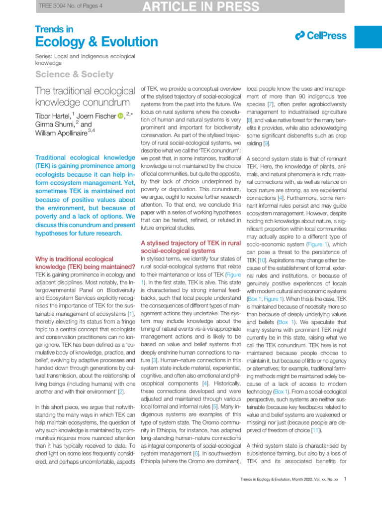 The Traditional Ecological Knowledge Conundrum | PDF | Ecology | Knowledge