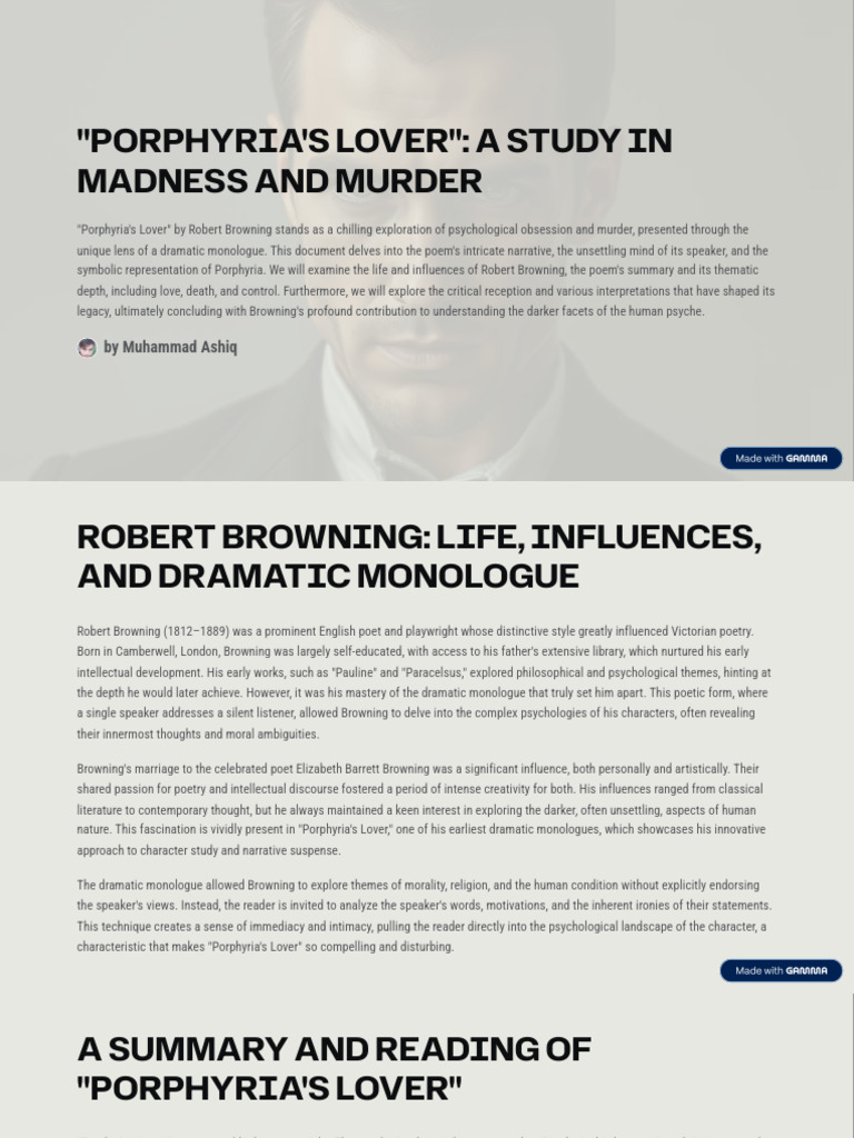 Porphyrias Lover A Study in Madness and Murder | PDF | Love | Robert Browning