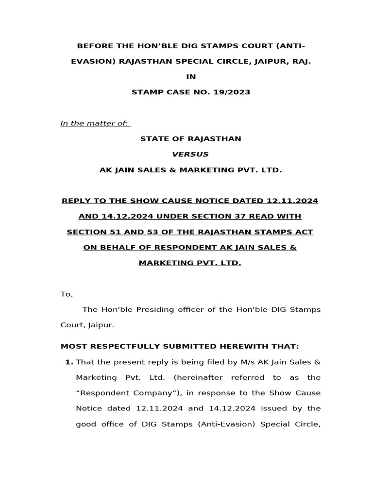 Reply To The Show Cause Notice Issued by The DIG Stamps | PDF ...