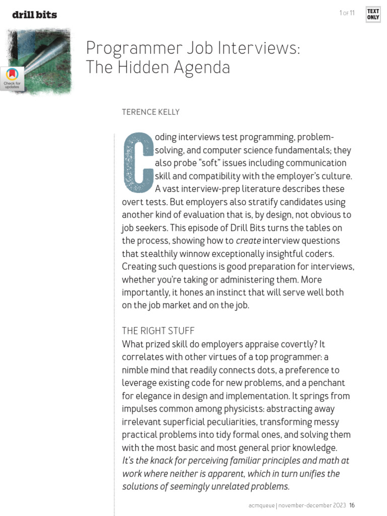 Programmer Job Interviews: The Hidden Agenda: Terence Kelly | PDF ...