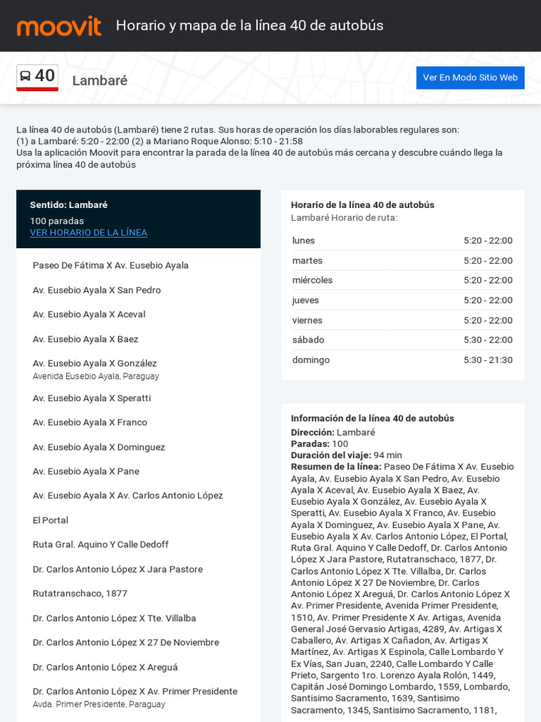 Lambaré: Horario y Mapa de La Línea 40 de Autobús | PDF | Paraguay