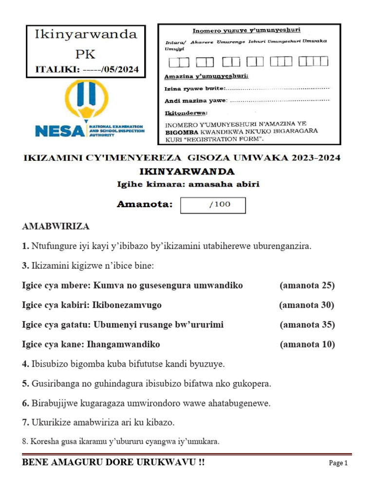 Ibigenderwaho mu Kinyarwanda P6 | PDF