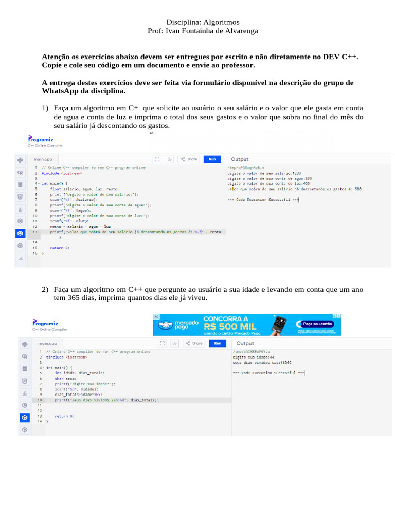 Lista de Exercicio Simples - Lista 2 | PDF | Algoritmos | C