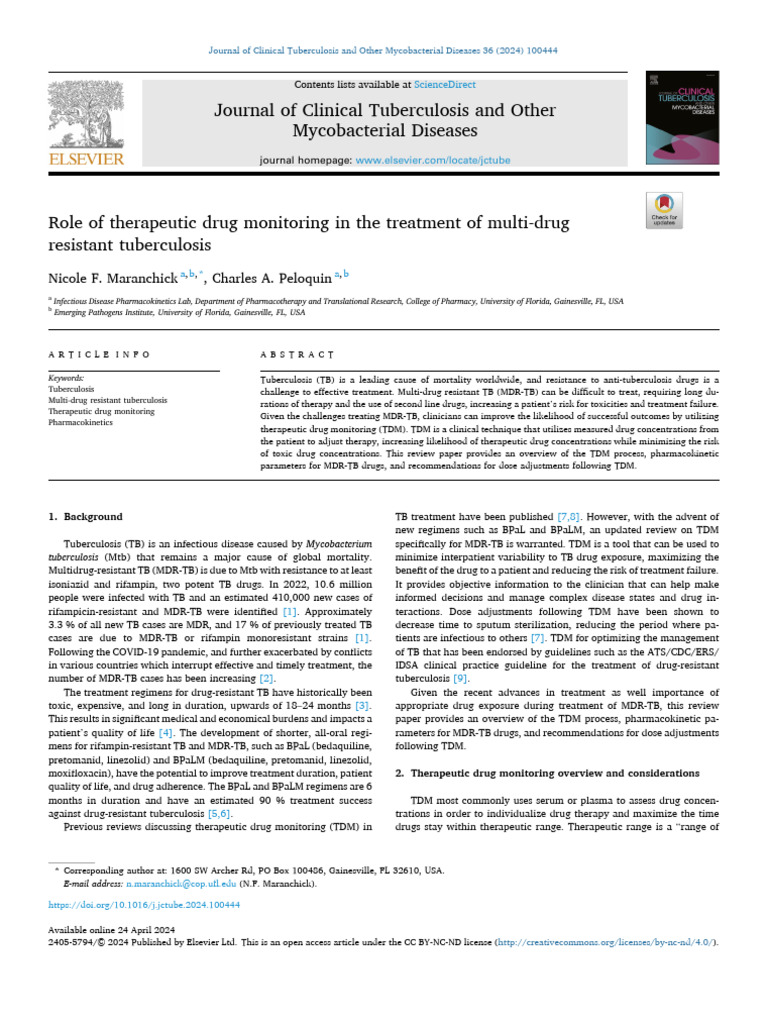 Therapeutic Drug Monitoring for MDR-TB | PDF | Tuberculosis | Dose ...