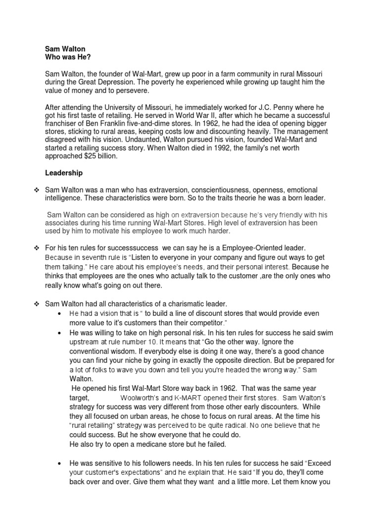 Sam Walton Who Was He? | PDF | Walmart | Leadership