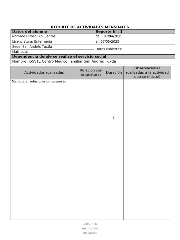 Formato SS-03 Reporte Mensual | PDF
