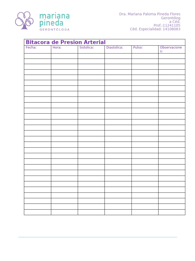 Bitacora de Presion Arterial | PDF