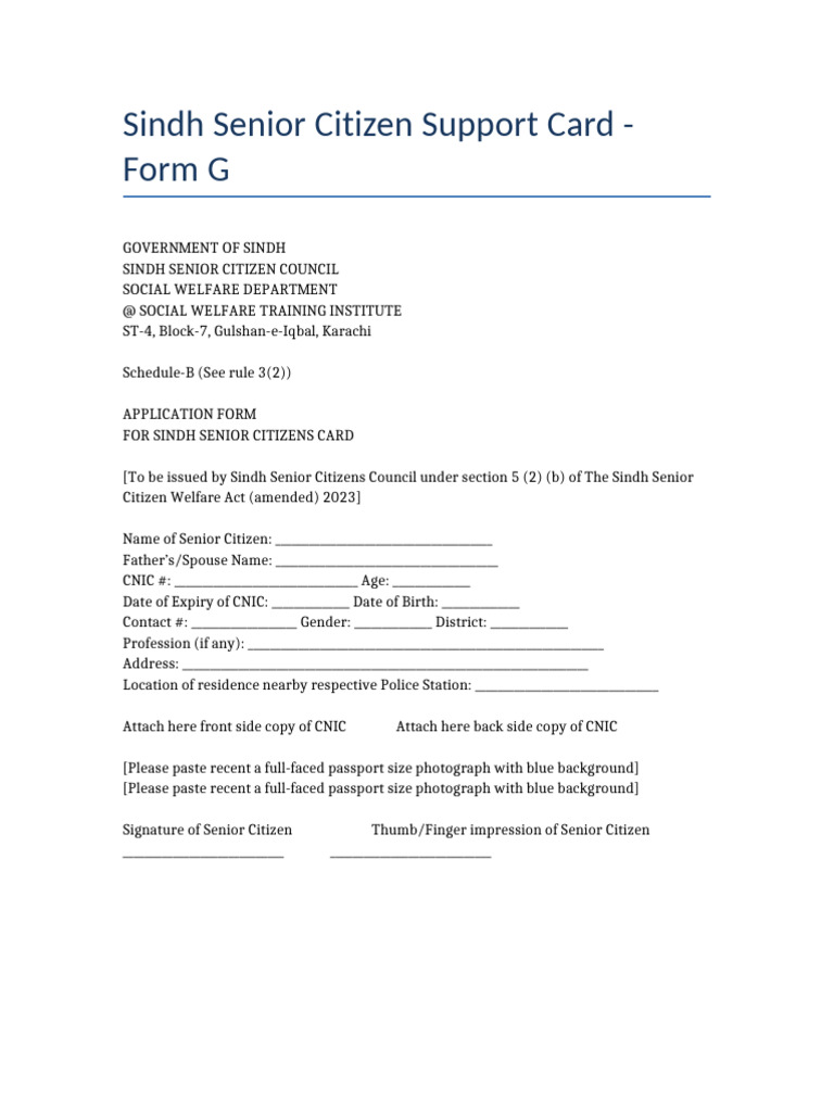 Sindh Senior Citizen Form 7 | PDF