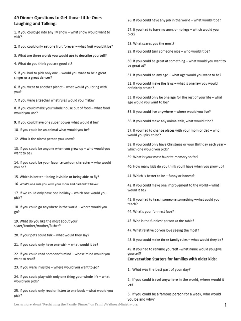 Engaging Family Dinner Questions | PDF