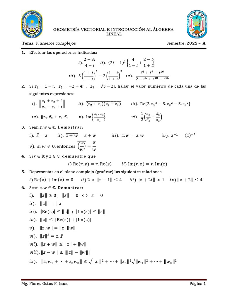 PRAC DIRIGIDA - Complejos - Mate-2025-A | PDF | Análisis complejo | Álgebra