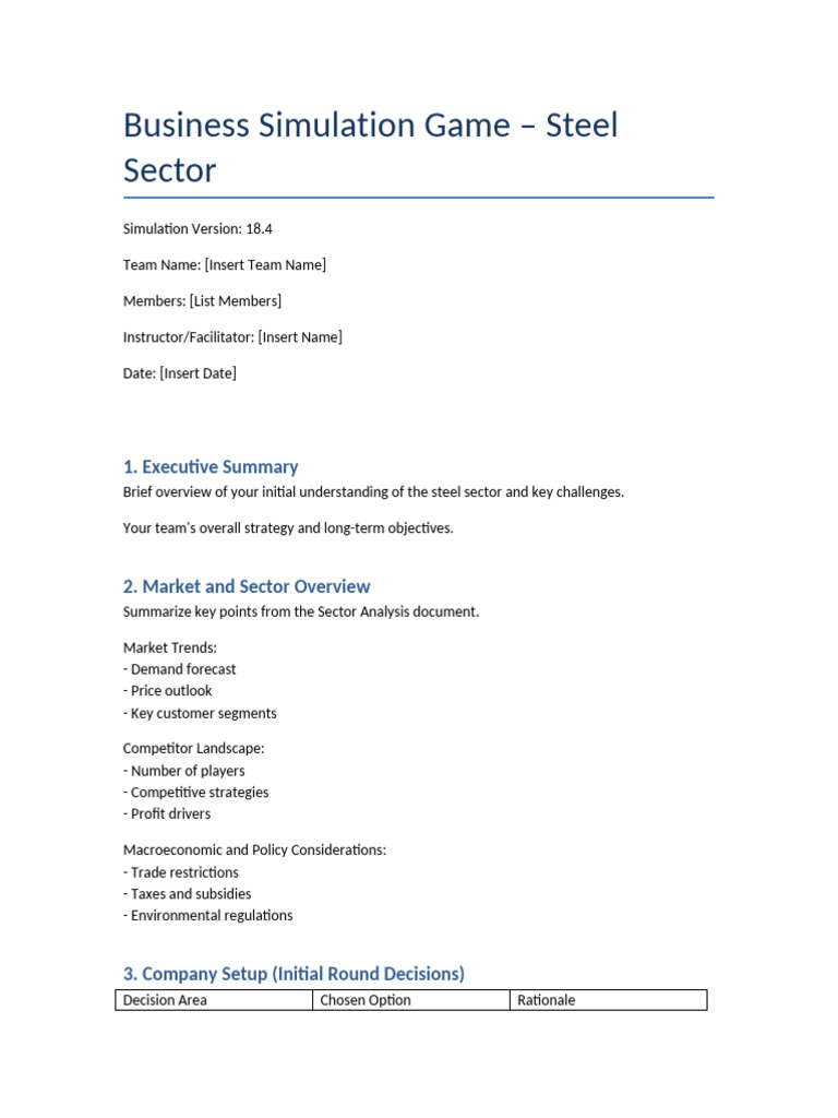 Steel Business Simulation Template | PDF
