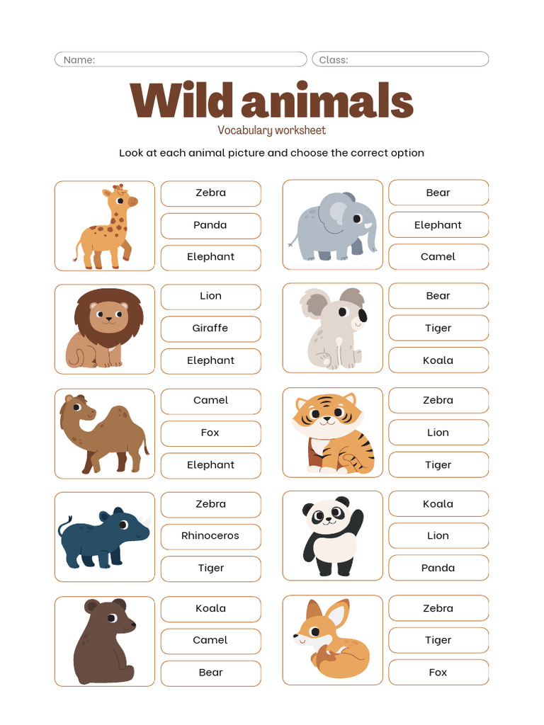 Animal Sounds Worksheet in Brown-White Simple Style | PDF