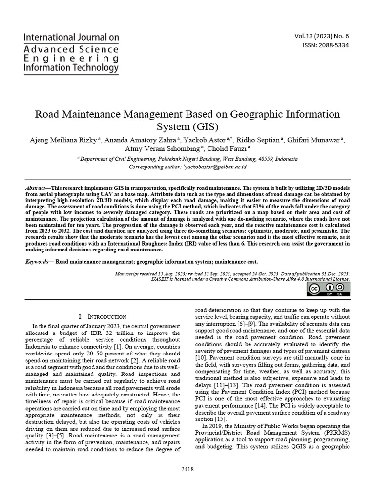 Road Maintenance Management Based On Geographic Information System ...