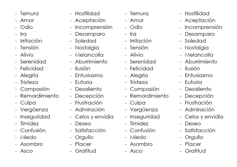 Lista completa de emociones y sentimientos | PDF