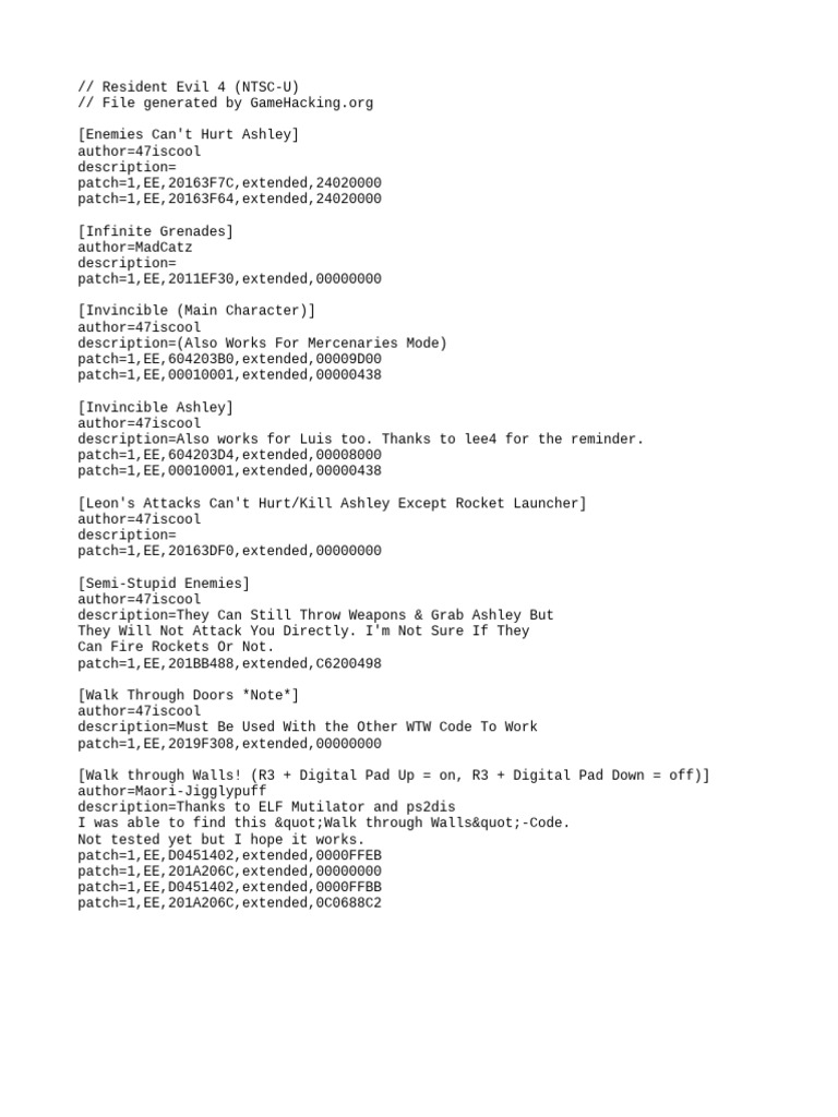 Resident Evil 4 (NTSC-U) .Pnach | PDF