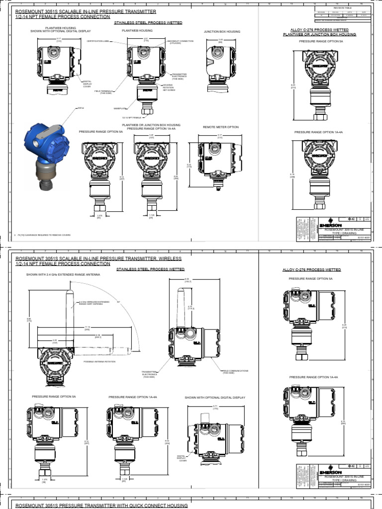 Type+1+Drawing +Rosemount+3051S+in Line+Pressure+Transmitter,+2D+PDF ...