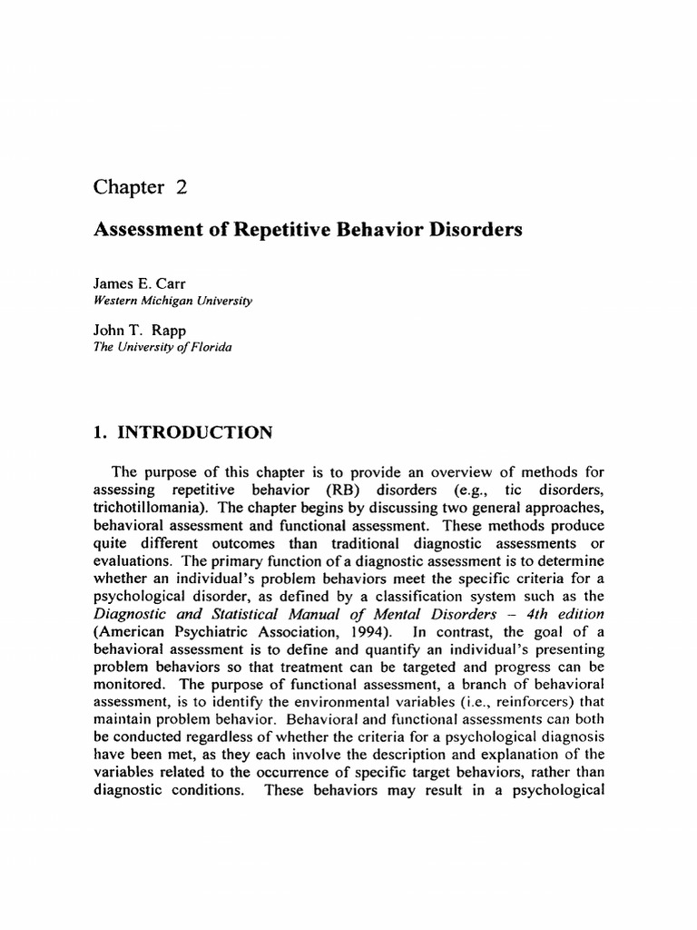 Assessment of Repetitive Behavior Disorders | PDF | Mental Disorder | Tourette Syndrome