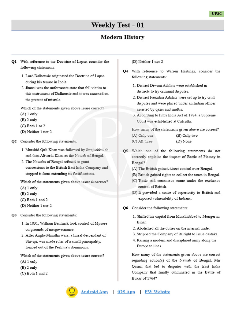 669ba6b1a87c5e867fb7aaf8 - ## - Weekly Prelims Test 01 - (Modern ...