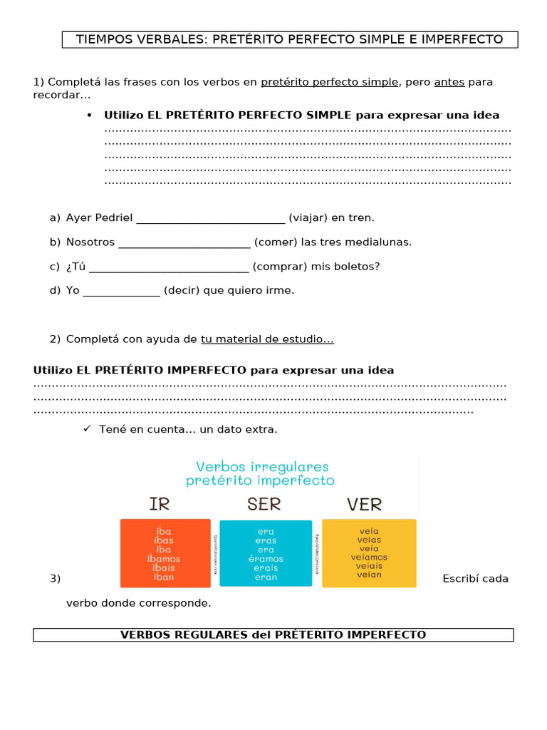 Tiempos Verbales: Pretérito Perfecto e Imperfecto | PDF