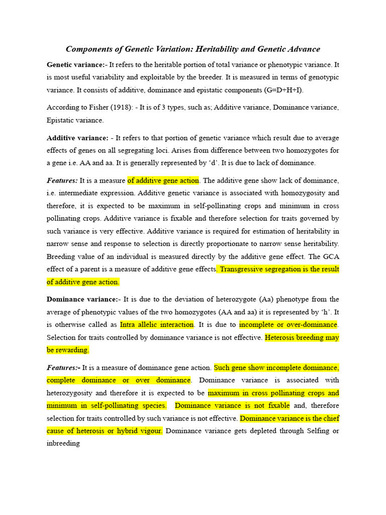 Components of Genetic Variance | PDF | Dominance (Genetics) | Heritability