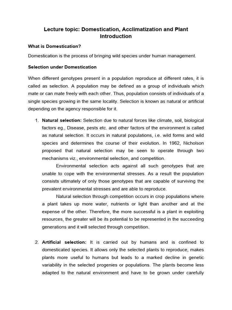 Acclimatization in Plant Breeding | PDF | Natural Selection | Biology