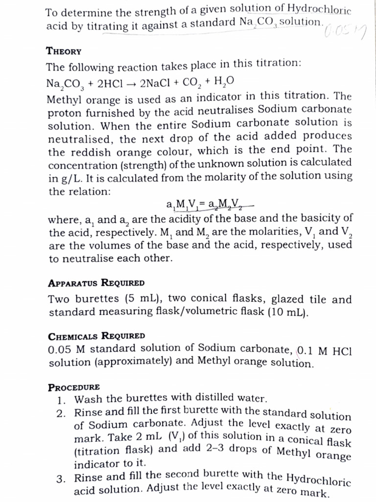 Titration of Na2CO3 Against HCL Class XI | PDF | Titration | Chemistry