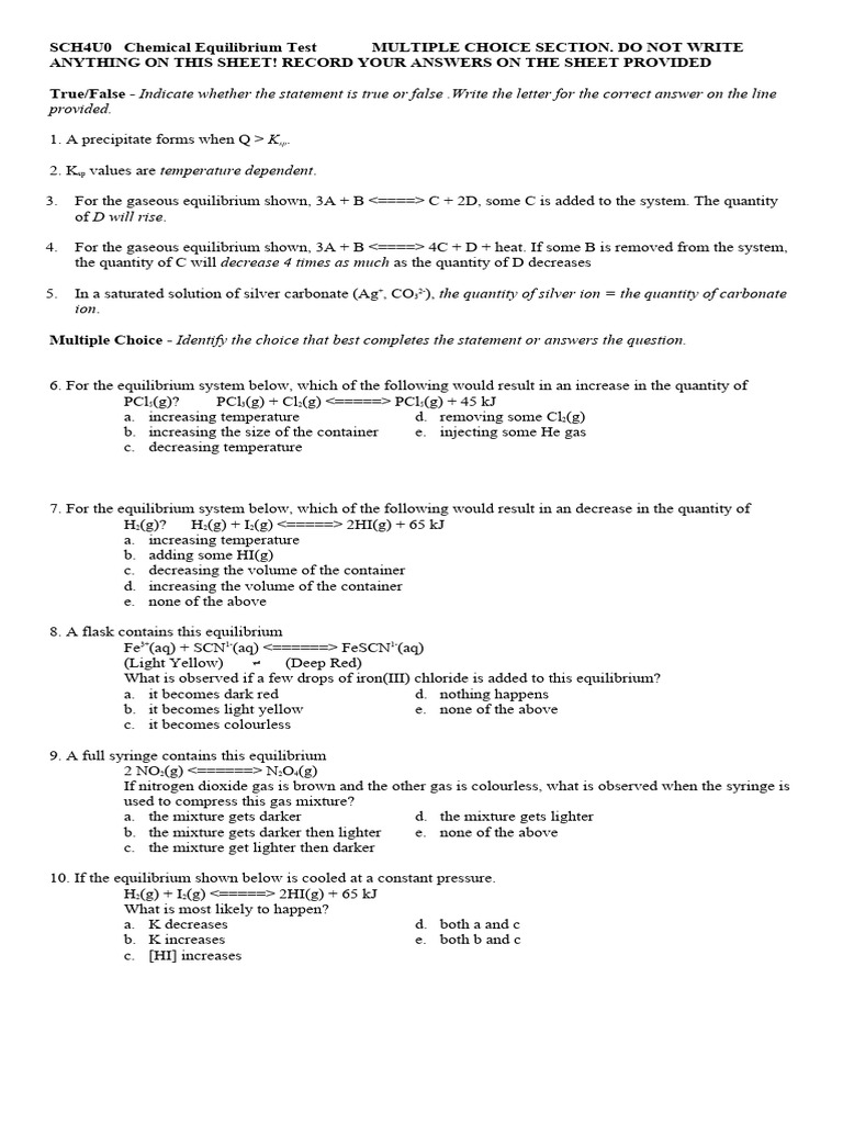 Day 9 - Keq ICE Tables Q Test | PDF | Solubility | Chemical Equilibrium