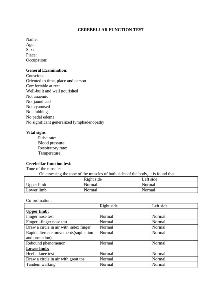 Cerebellar Function Test Casesheet 2025 | PDF