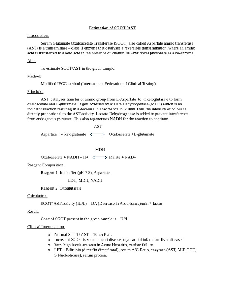Estimation of SGOT | PDF