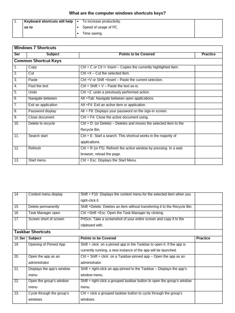 Windows 7 Shortcut Keys December 2024 | PDF | Keyboard Shortcut | Software