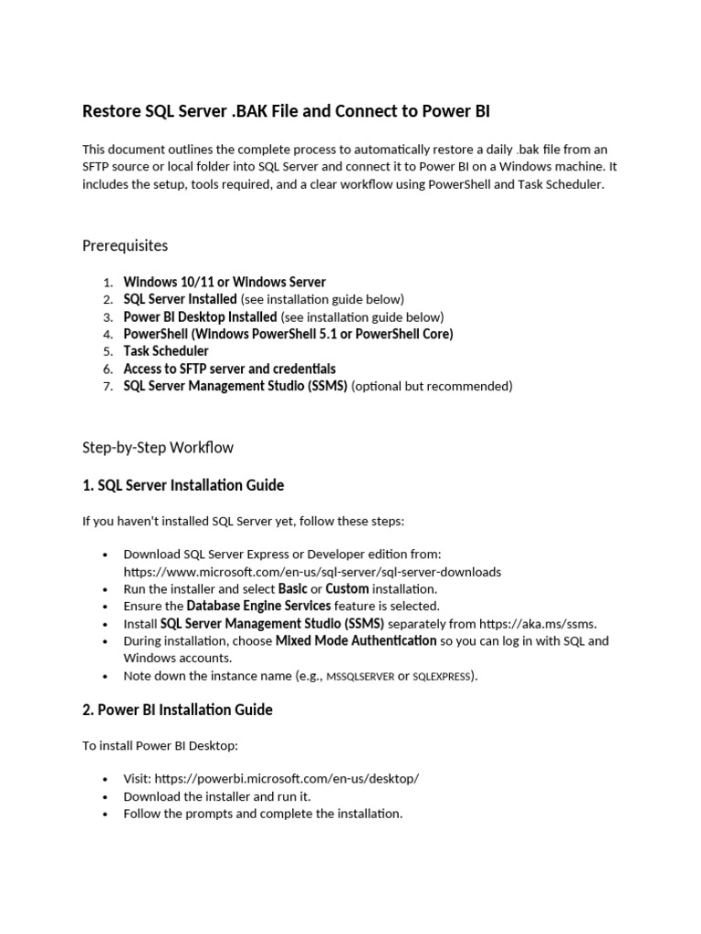 Automate Workflow Bak File To SQL Server To PowerBI | PDF | Microsoft Sql Server | Databases