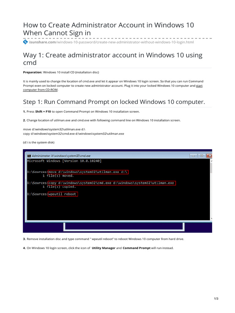 How To Create Administrator Account in Windows 10 When Cannot Sign in ...