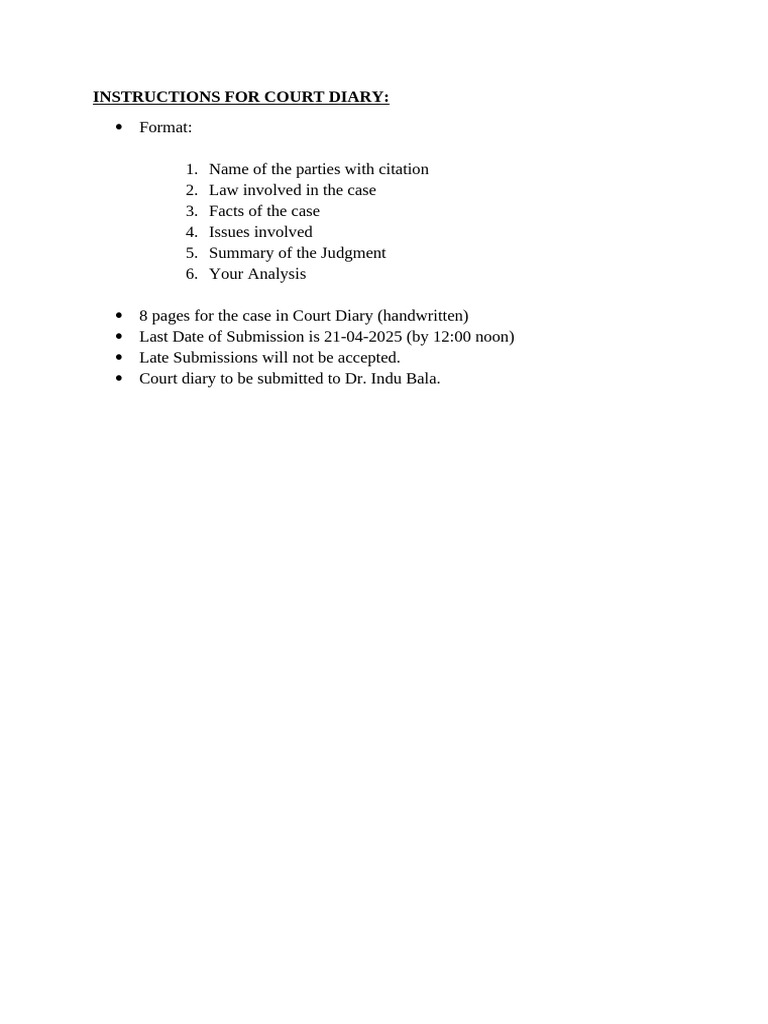 INSTRUCTIONS for Court Diary | PDF