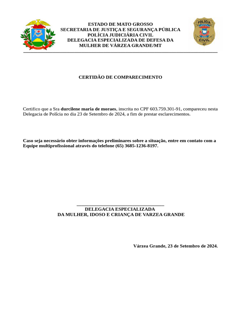 Certidão de Comparecimento | PDF