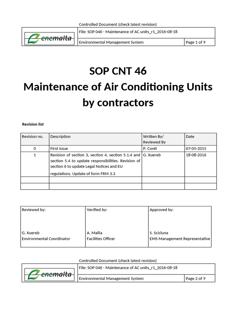 AC Unit Maintenance SOP for Contractors | PDF | Air Conditioning | Leak
